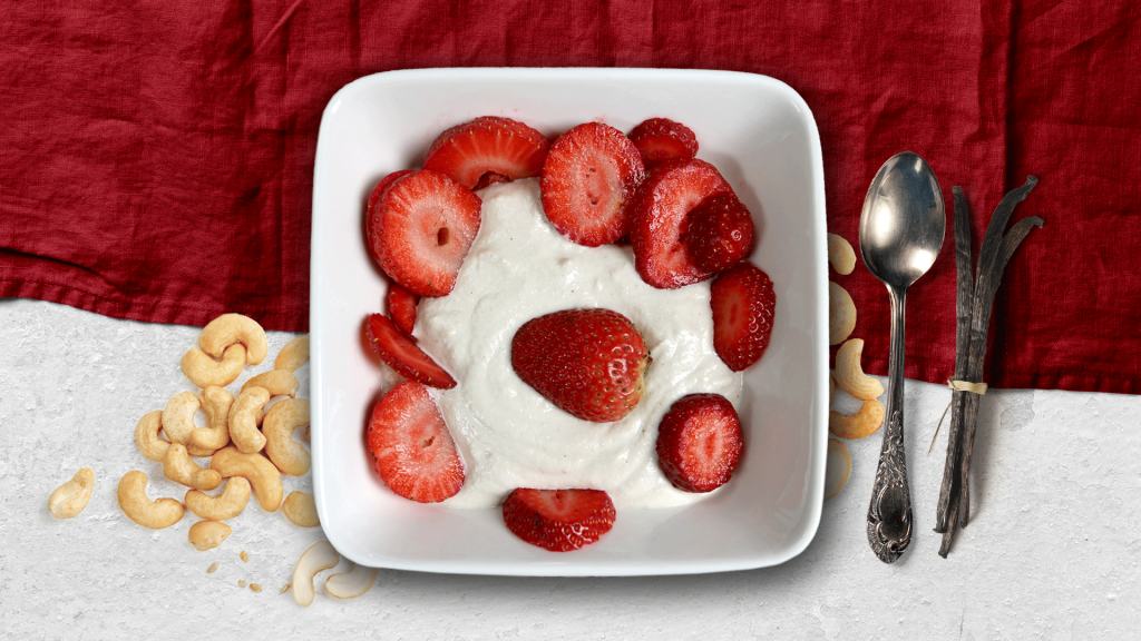 Cashew Yogurt with Strawberries - Dherbs Kitchen